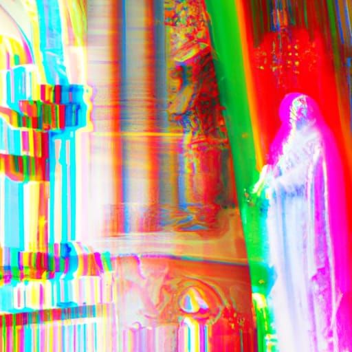 Nave and Alter full of stained glass windows and doric columns, white ...