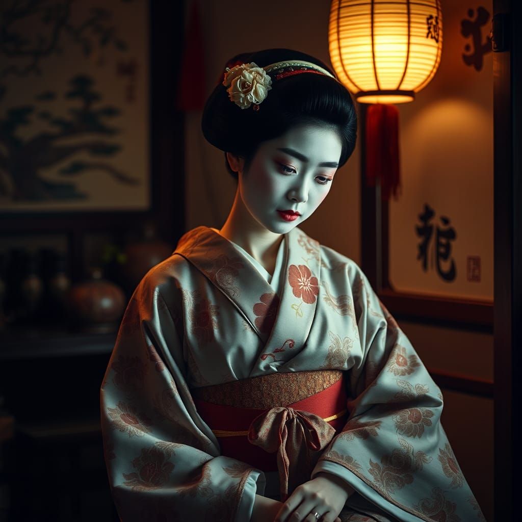 Geisha Lady - Serene Geisha in Traditional Japanese Attire