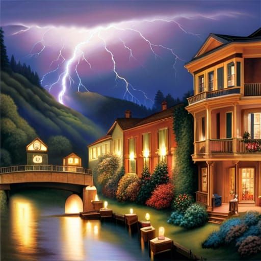 lights: antique: ultrarealistic: river: exotic: nebula: Thomas Kinkade ...