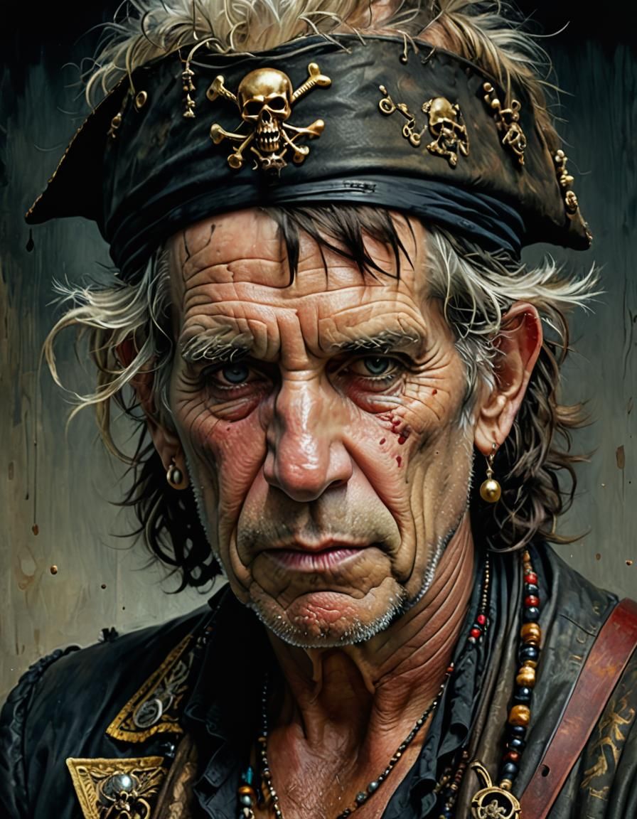 Extremely detailed portrait of Keith Richards así a pirate:: Extremely ...