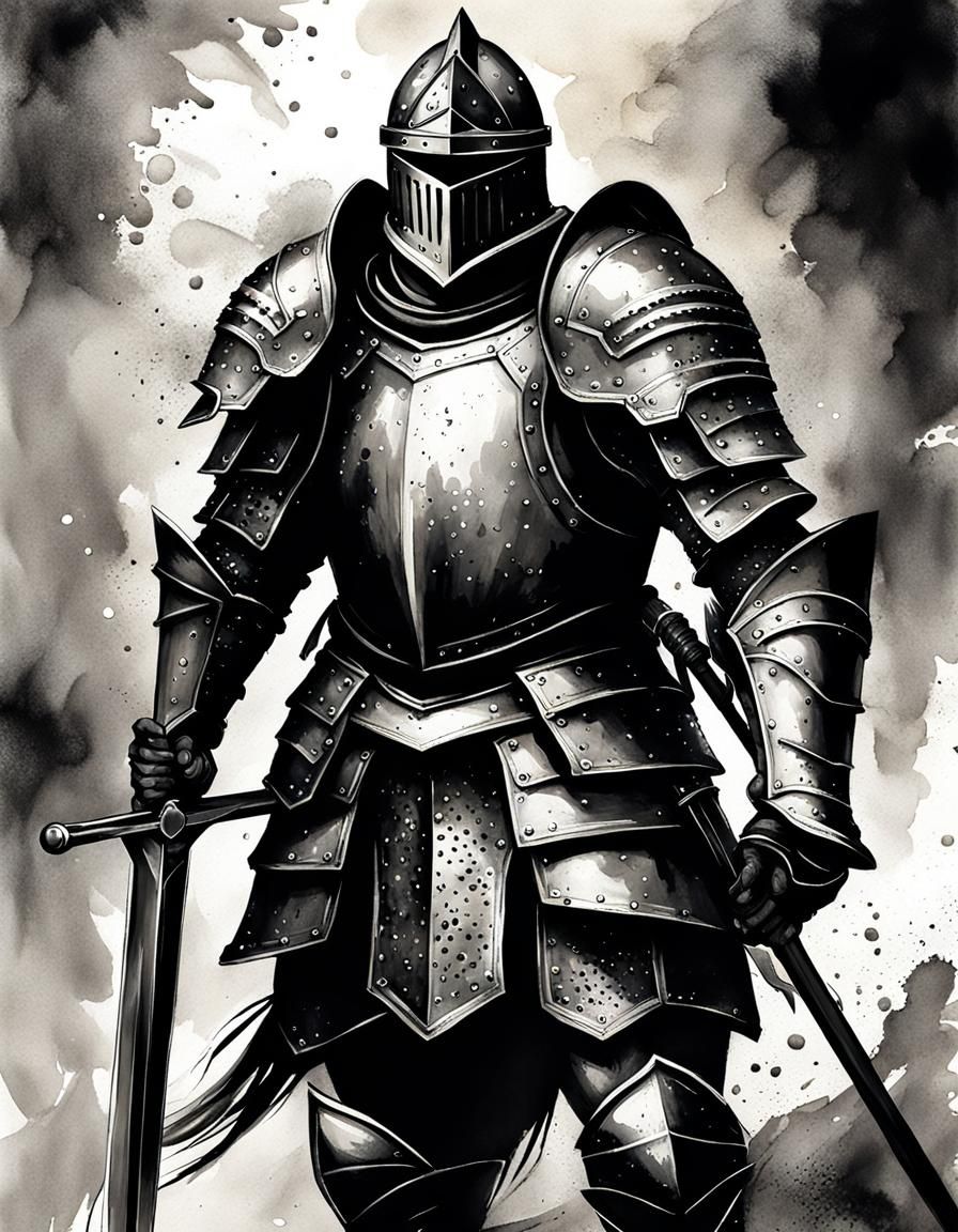Knight in armor, ink painting, splash art, hyperdetailed - AI Generated ...