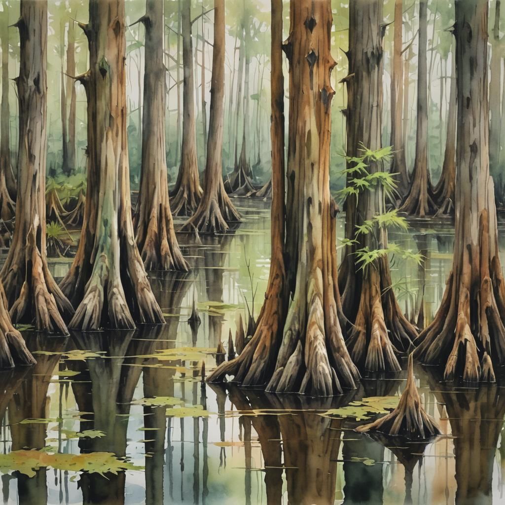 Cypress swamp - AI Generated Artwork - NightCafe Creator
