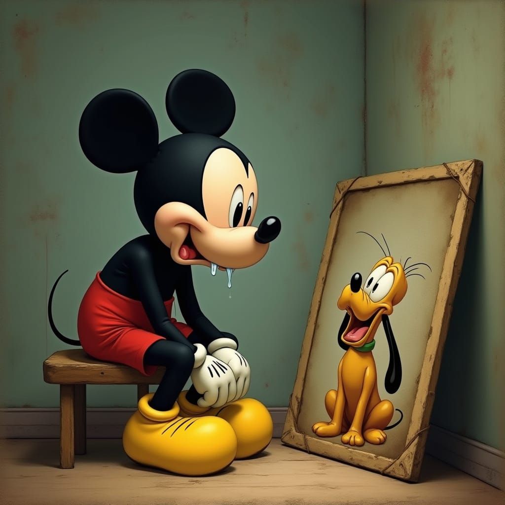 Mickey Mouse Mourns Pluto's Heartbreaking Sorrow - AI Art