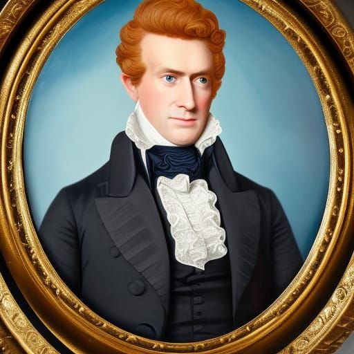 An oil painting of a regency era Duke wearing a black suit. He is clean ...