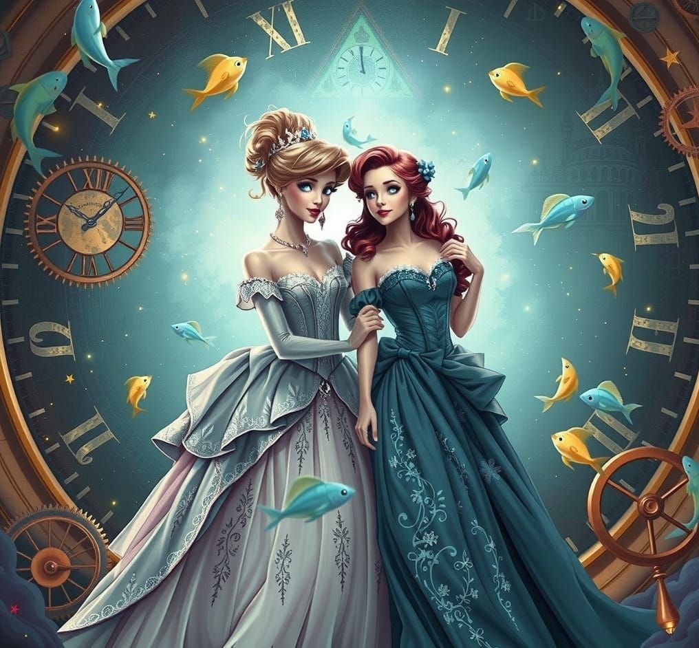 Cinderella and Ariel inspired twist on time theme
