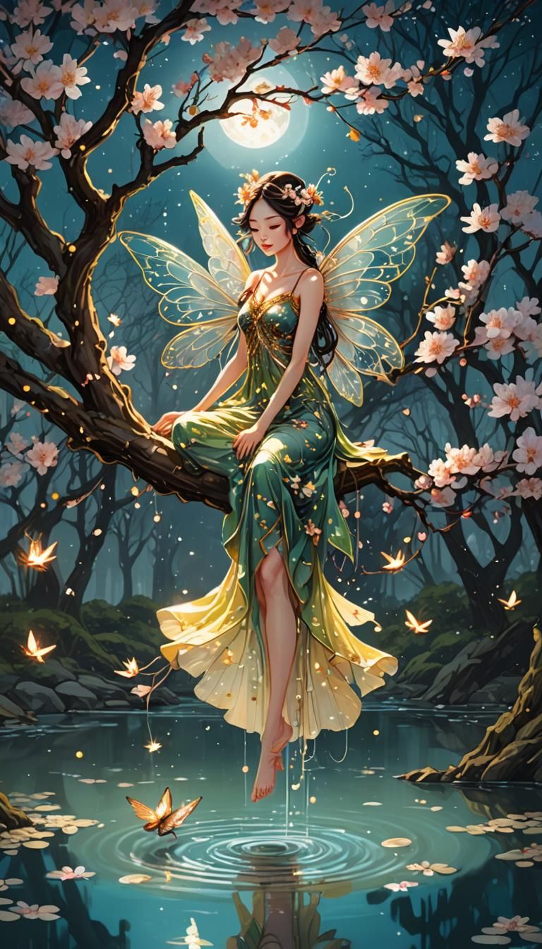 beautiful SPRING fairy with intricately detailed wings sitting on a ...