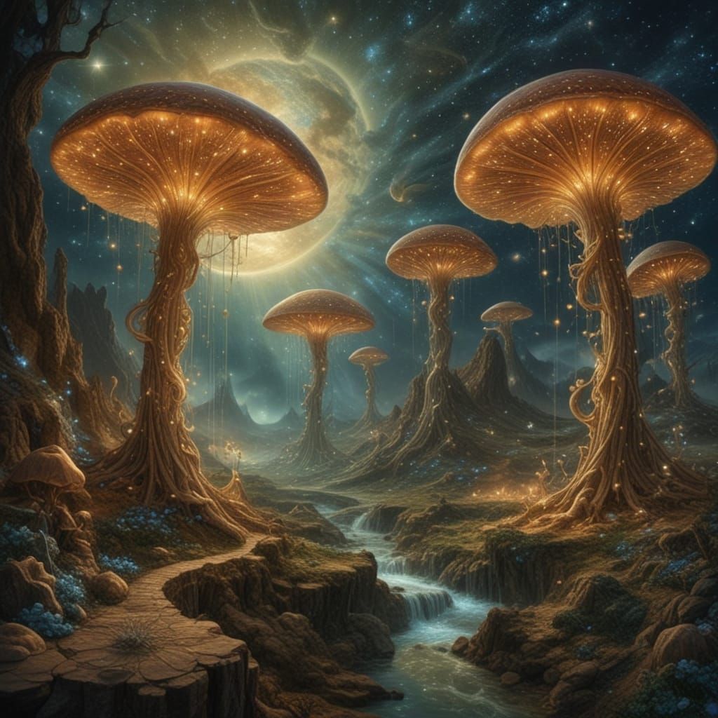 Enchanted - Vibrant Fantastical Alien Realm with Ethereal Fa...