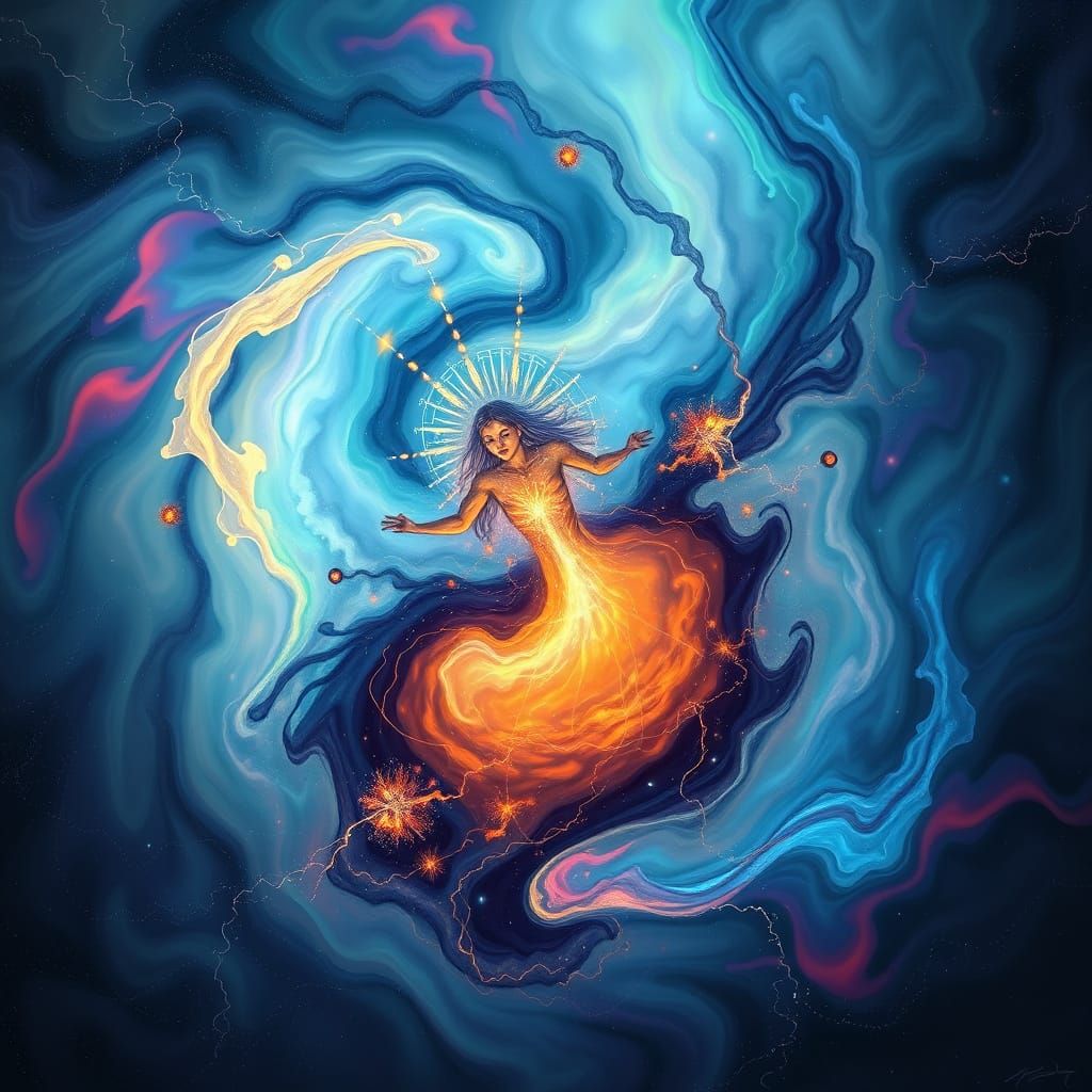 Cosmic Being Embodies Cycles of Existence in Swirl... - AI Art