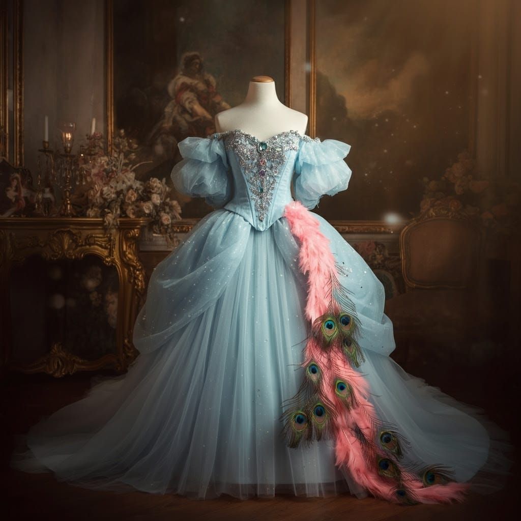 Enchanted Rococo Princess Gown in Powder Blue and ... - AI Art