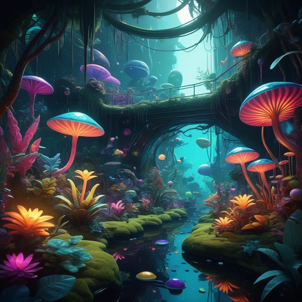 Whimsical Space Explorer in Bioluminescent Alien J... - AI Art