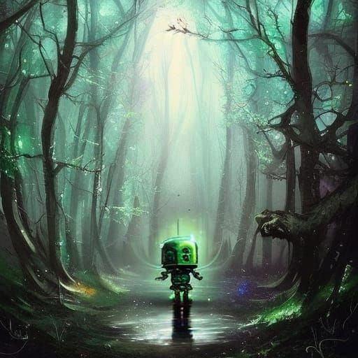 Little Bot in a Dark Wood - AI Generated Artwork - NightCafe Creator