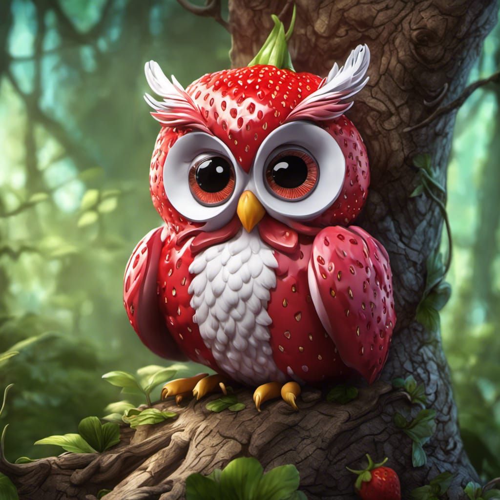 Strawberry Owl 🦉🍓 - AI Generated Artwork - NightCafe Creator