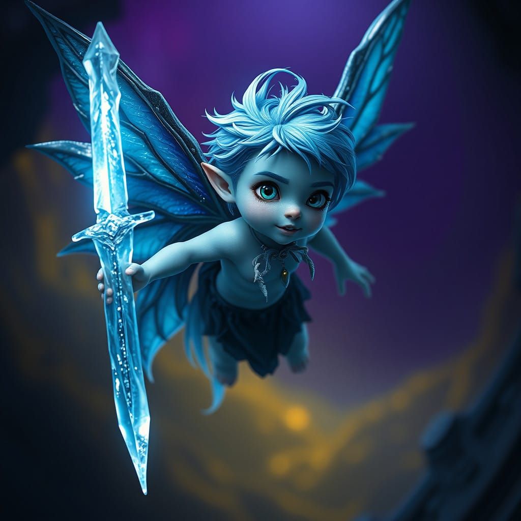Celestial Pixie in Midnight Realm, Frost Blue Fros... - AI Art