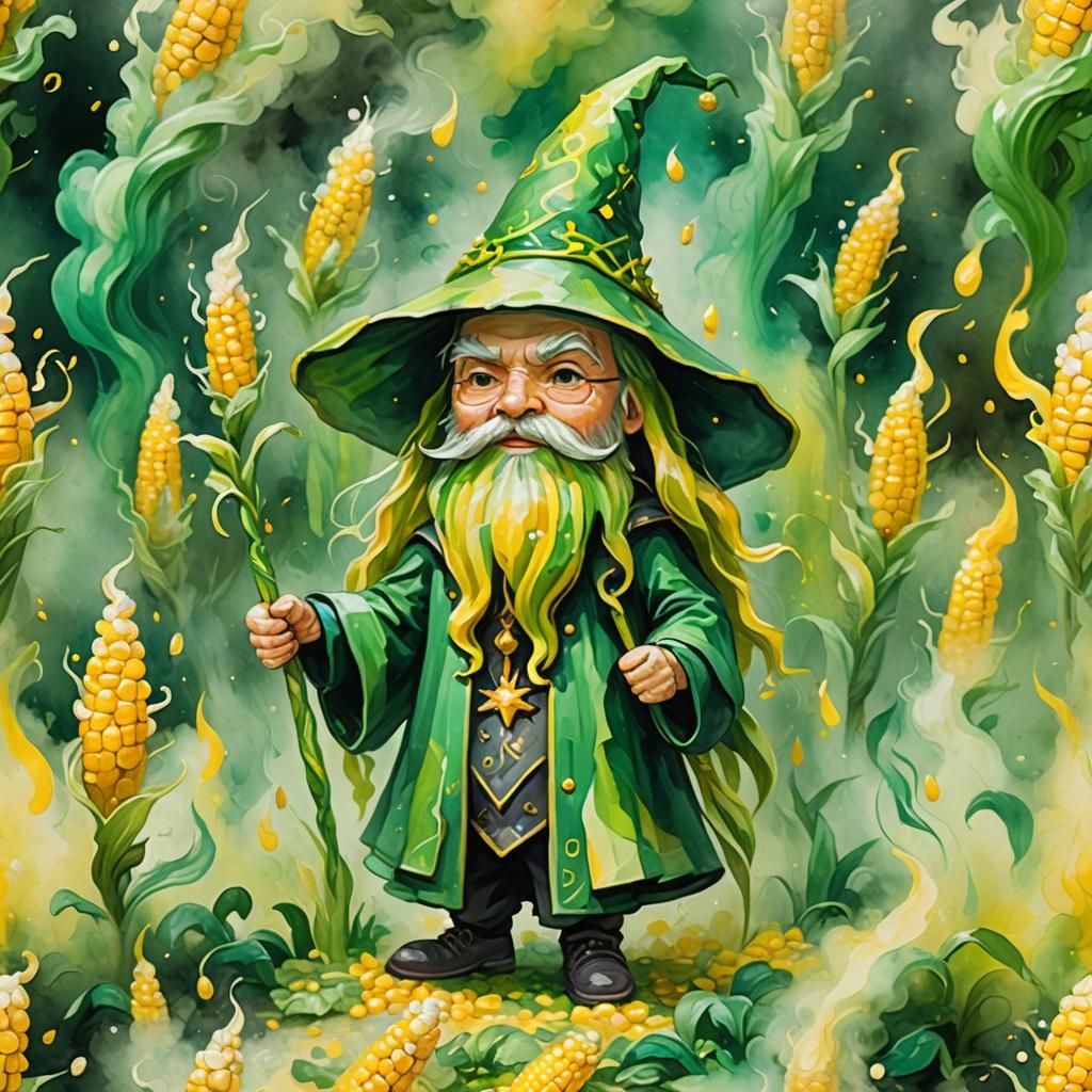 cute chibi corn wizard surrounded by yellow and green smoke - AI ...