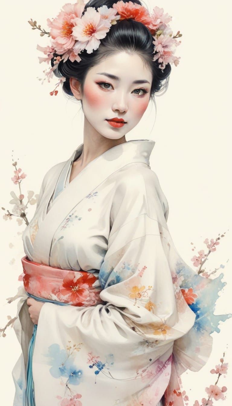 Geisha Lady - Geisha Lady in Pastel Watercolor