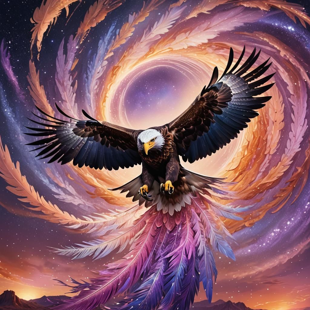 Arizona backdrop during sunrise - Ethereal Eagle Soars Throu...