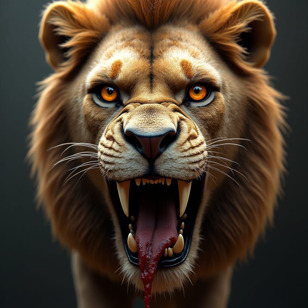 Battle-Hardened Lion's Face with Piercing Eyes and... - AI Art