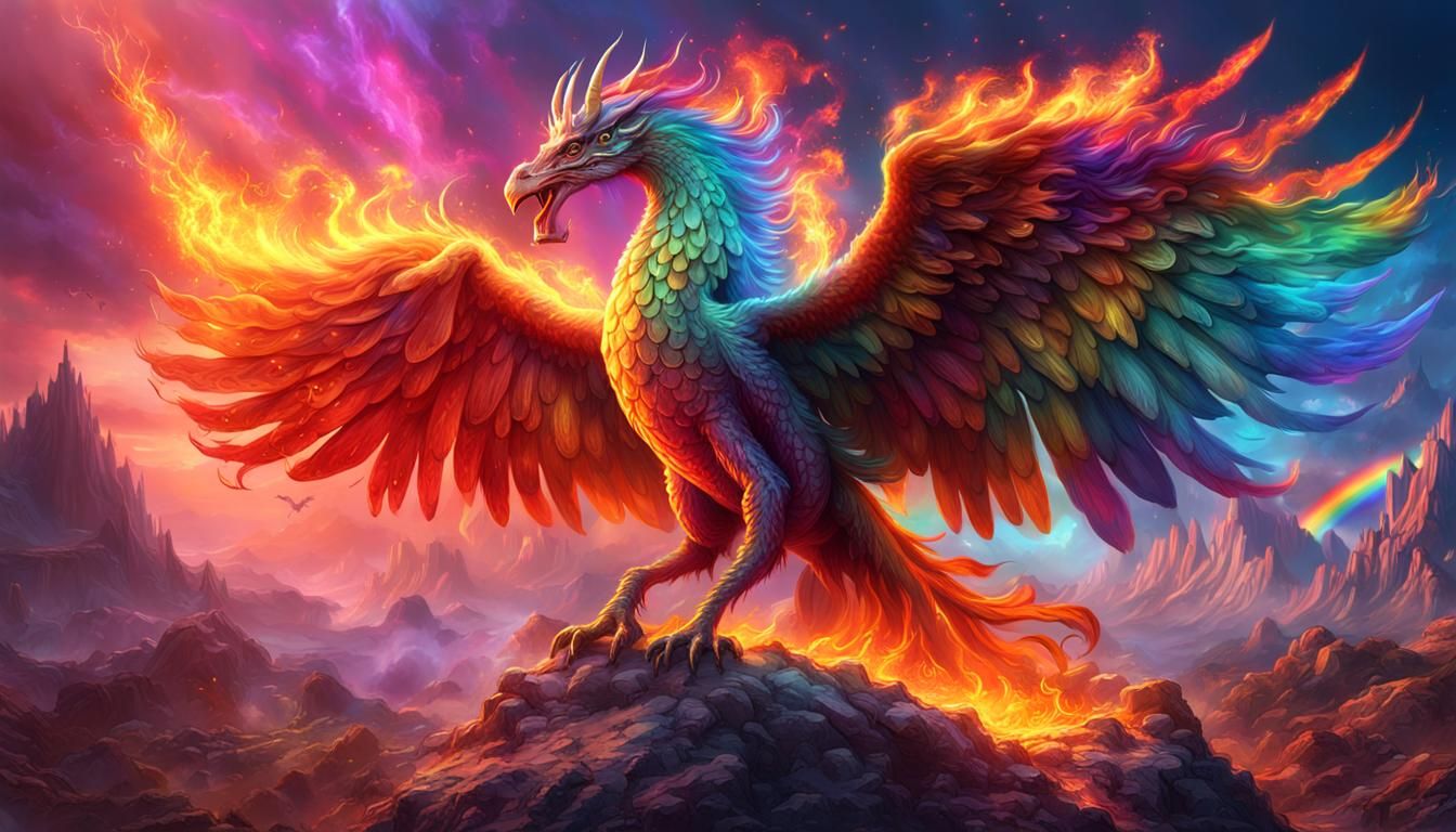 Rainbow Phoenix Dragon Hybrid - AI Generated Artwork - NightCafe Creator