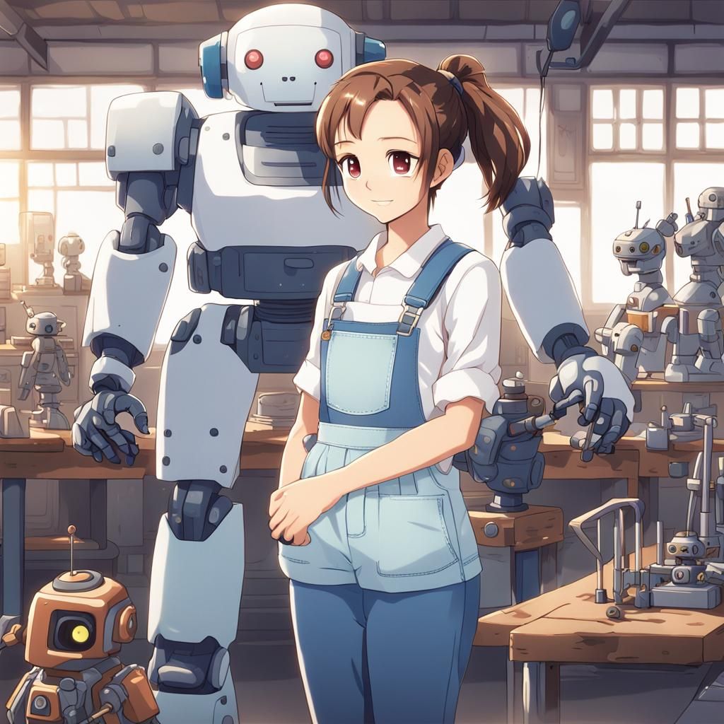 Beautiful cute anime woman with robots. - AI Generated Artwork ...