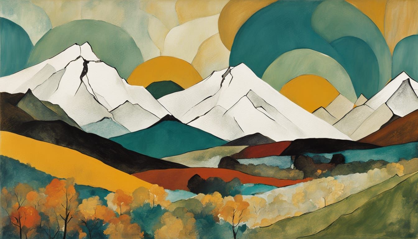 Bright skies - Abstract Mountain Scene in Early Modernist St...