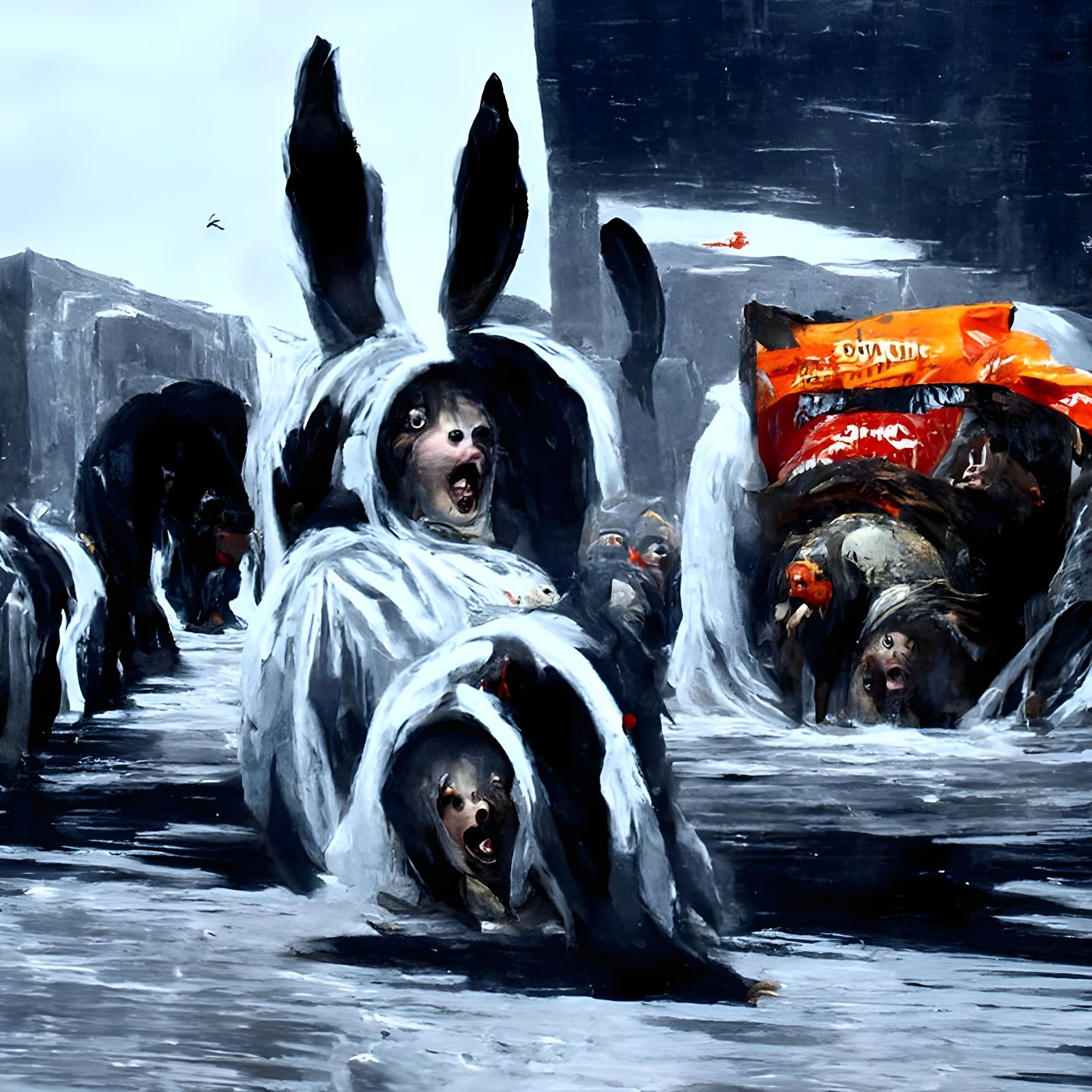 Horde of rabbits chasing screaming carrots - AI Generated Artwork ...