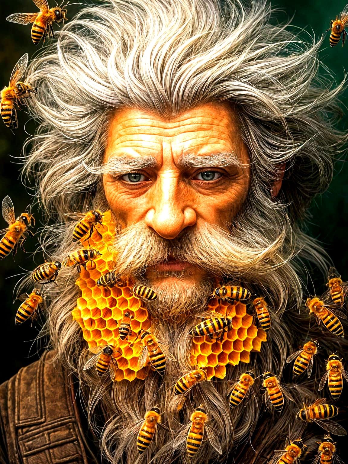 A Wise Gypsy Beekeeper with a Bevy of Busy Bees in... - AI Art