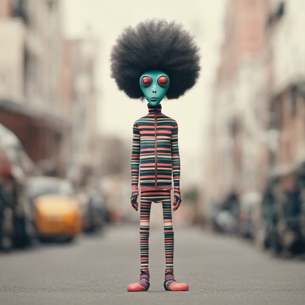 A stripy alien with an afro - AI Generated Artwork - NightCafe Creator