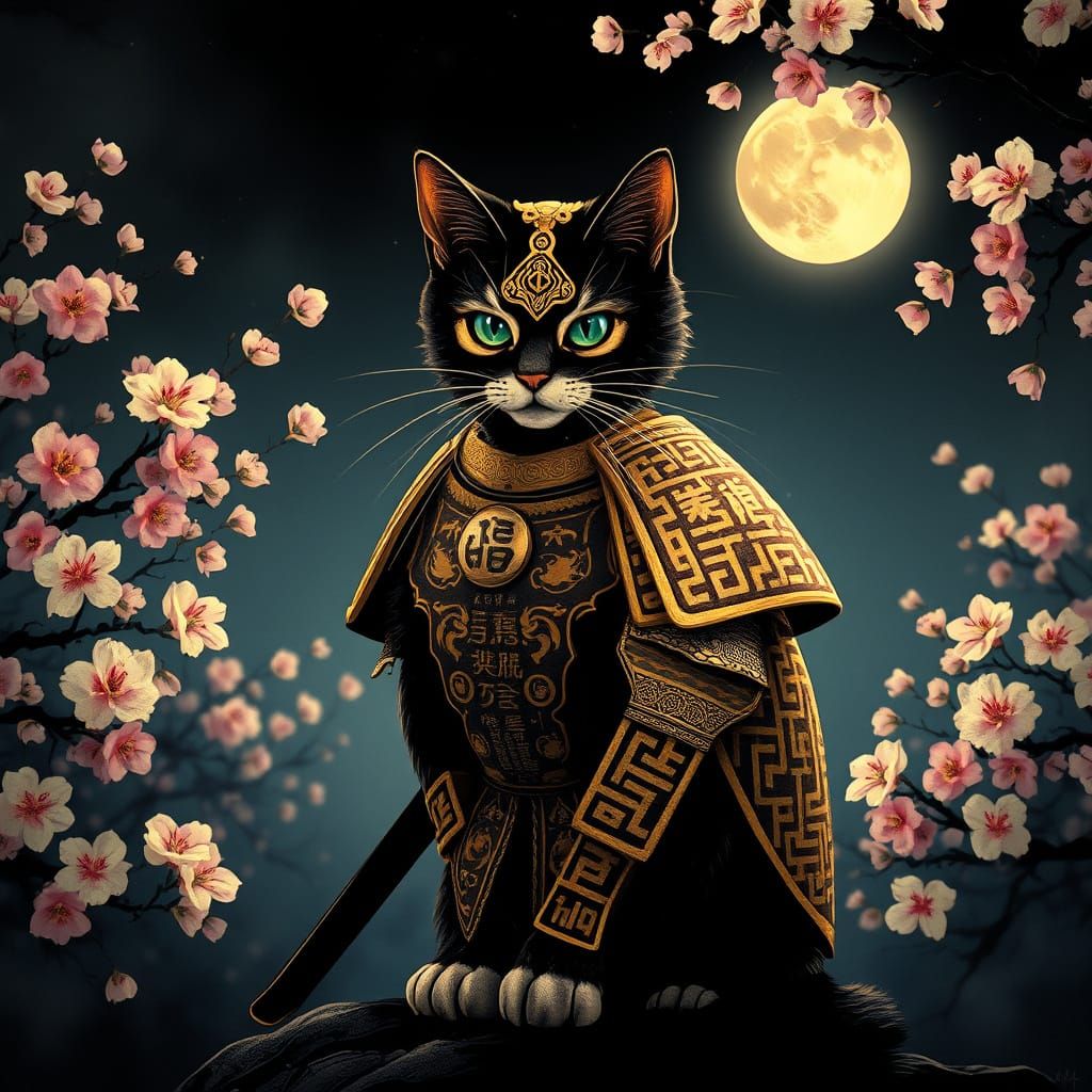 A majestic celestial samurai cat - A majestic celestial sa...