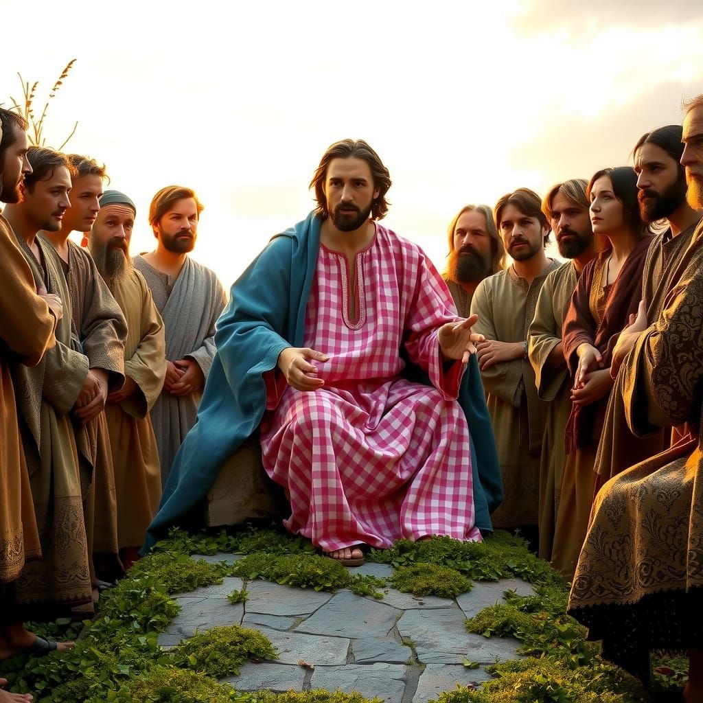 Jesus Christ in Gentle Golden Light, Surrounded by... - AI Art