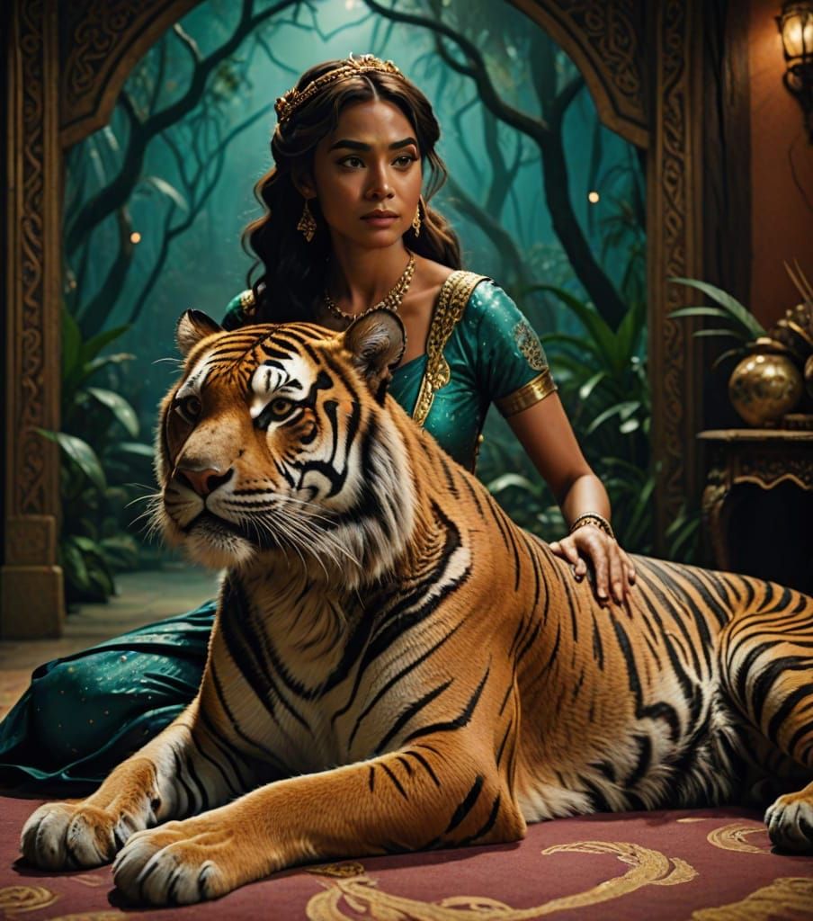 Jasmín and Rajah in Cinematic Disney Live Action S... - AI Art