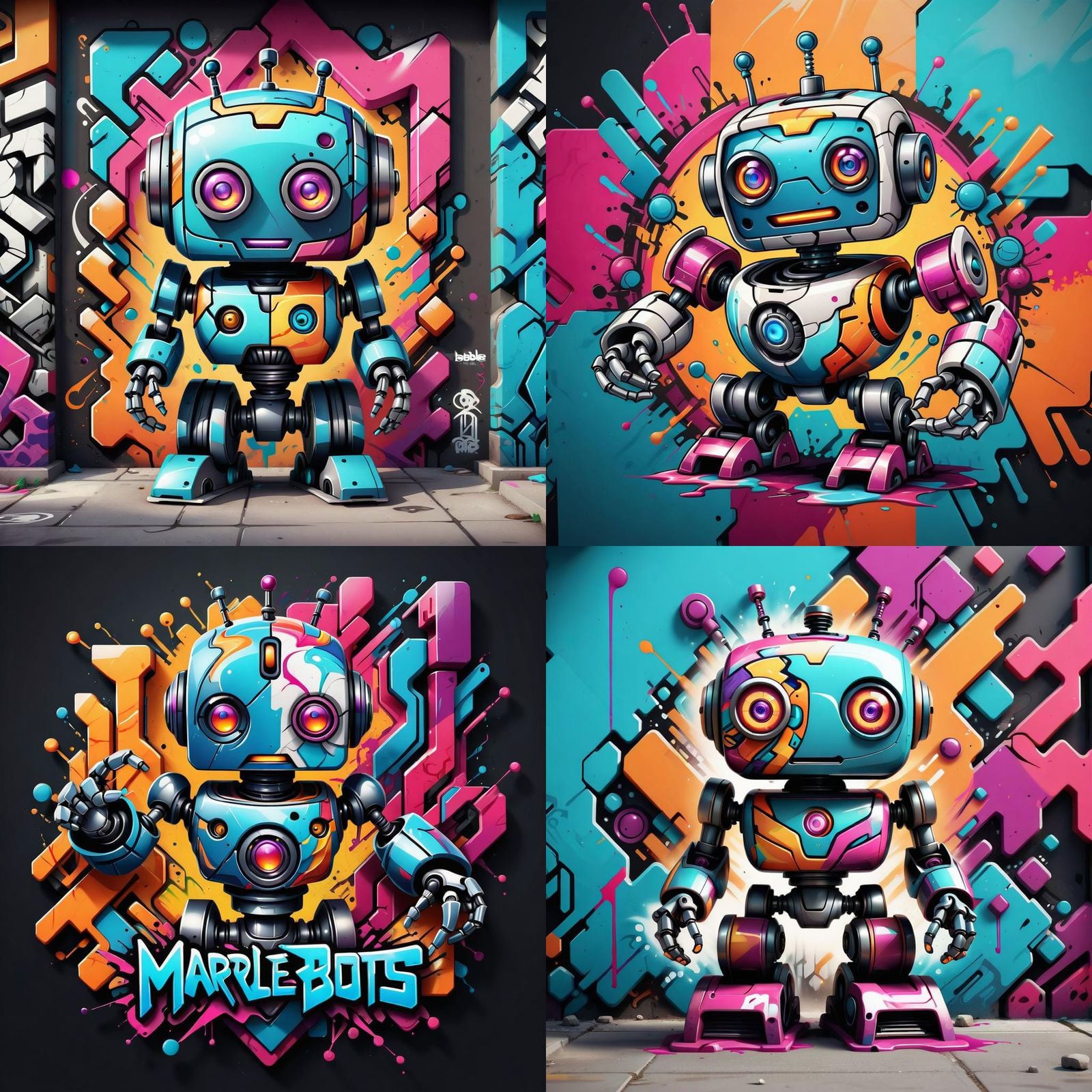"Marble Bots" logo in a graffiti style with vibrant colors and ...