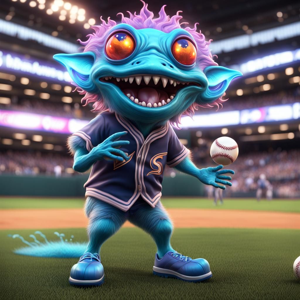 Furry alien pitching at a baseball game1 - AI Generated Artwork ...