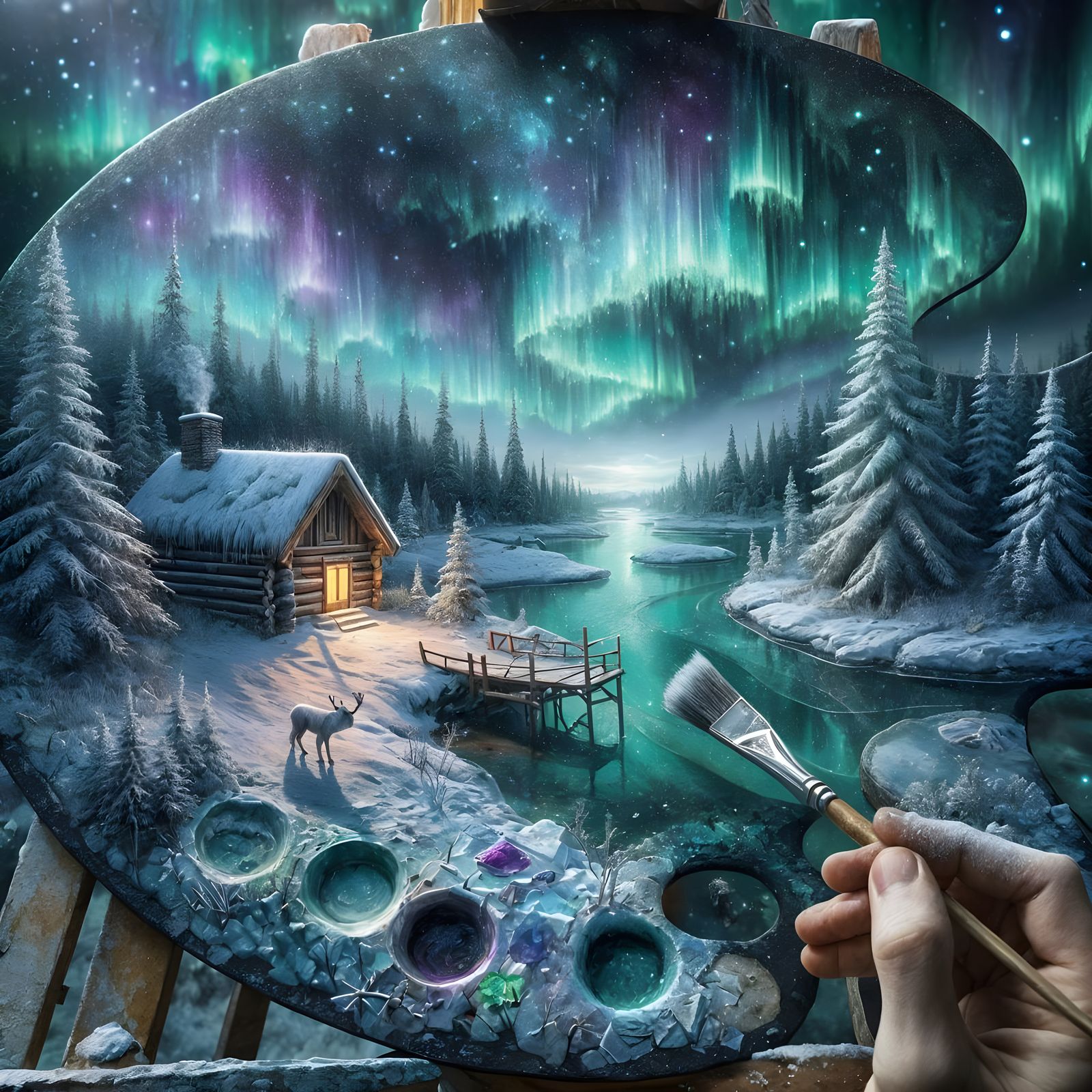 Palette of Aurora - Surreal Winter Wonderland Painter's Pale...