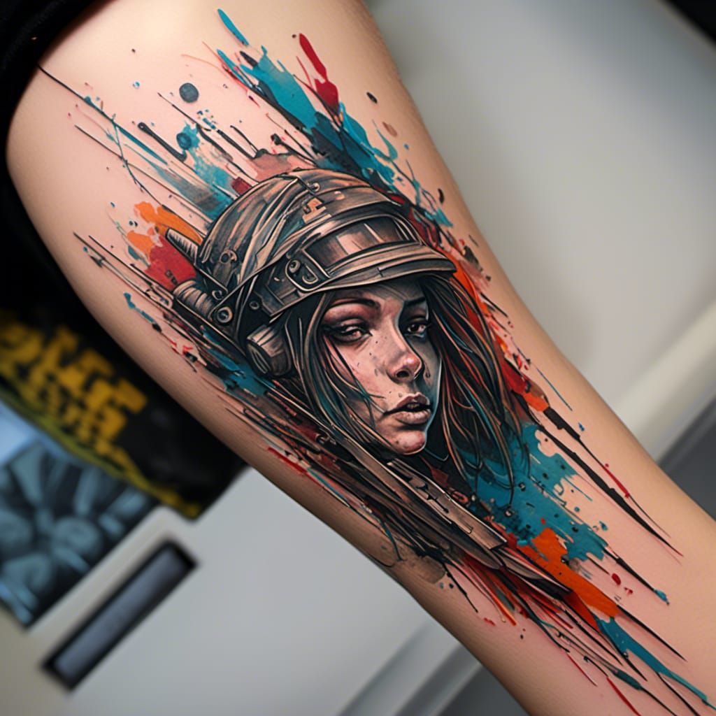 Tattoo on an arm, designed by Carne Griffiths, logo, abstract art ...