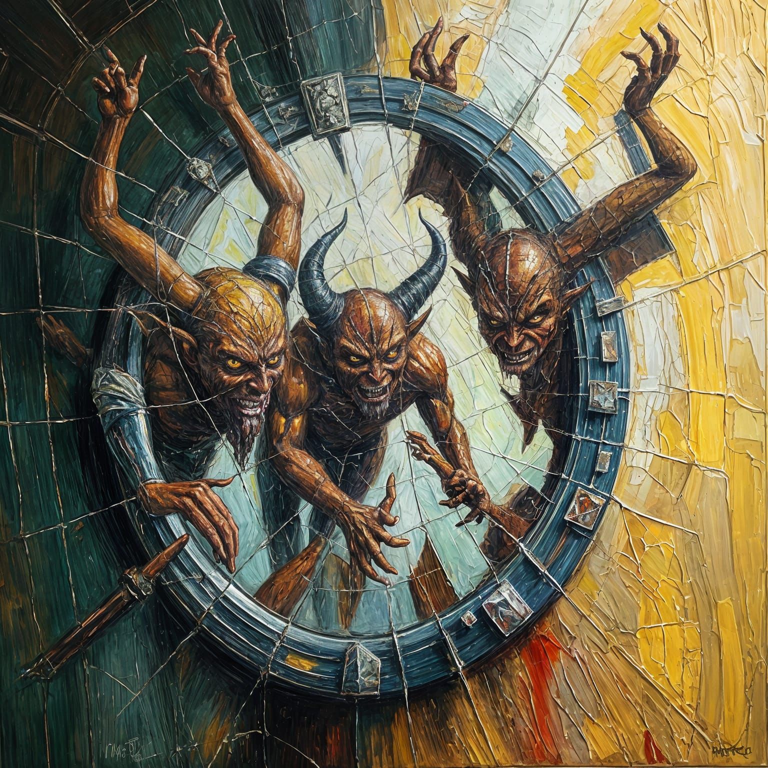 Surreal Neo-Impressionist Devils Escape from Broke... - AI Art