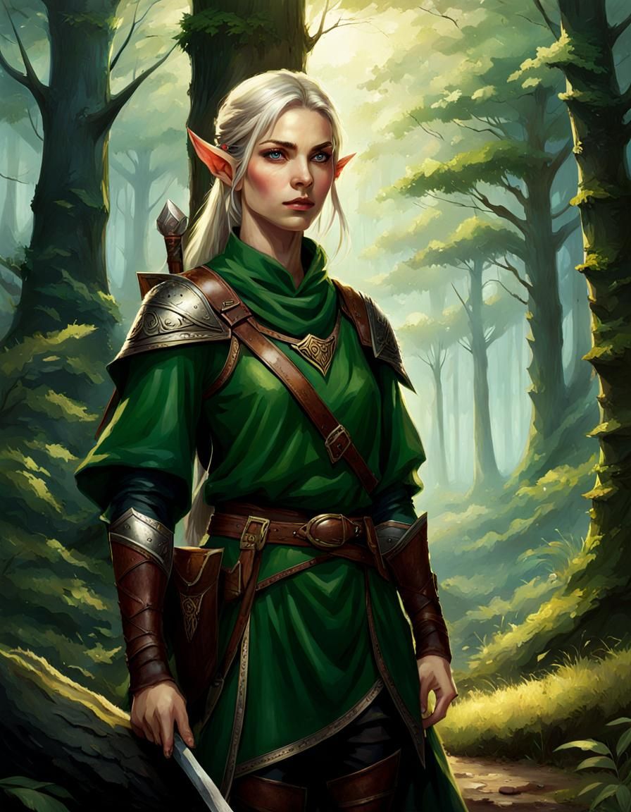 female Elf Ranger keeping watch in the Ancient Forest #4 - AI Generated ...
