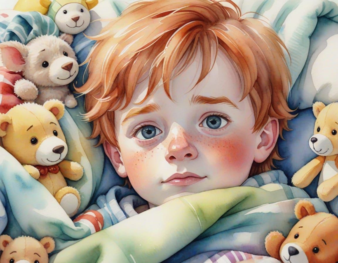Ron Weasley as a baby - Whimsical Watercolor Portrait of Bab...