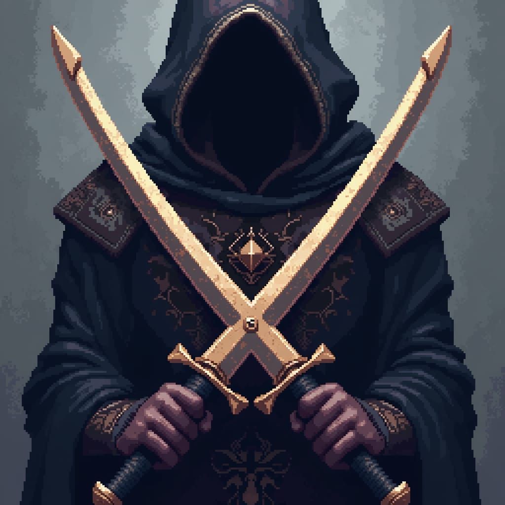 Pixel Art Assassin in Dark Fantasy Hoodie - AI Art