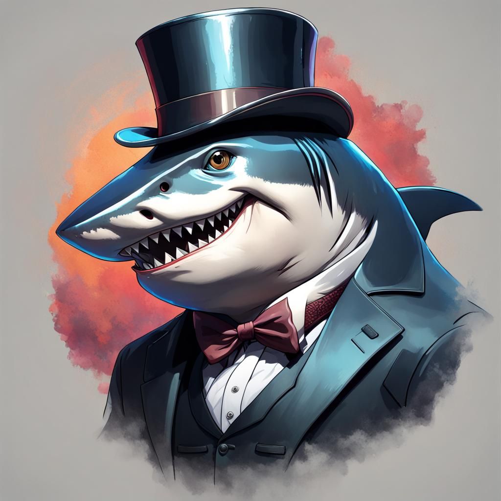shark in a tuxedo and top hat - AI Generated Artwork - NightCafe Creator