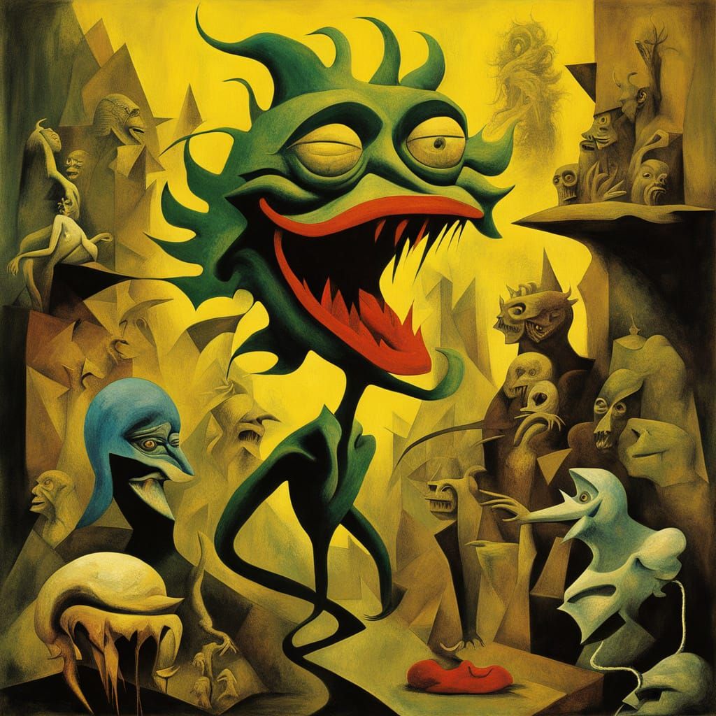 Surreal Nightmare Landscape in Abstract Cubism Sty... - AI Art