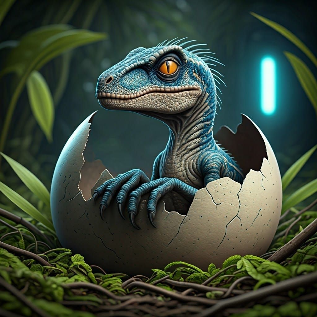 baby blue raptor dinosaur in egg - baby blue raptor dinosaur...