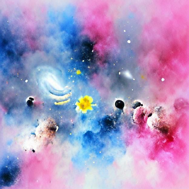 a beautiful galaxy, full of white, blue, yellow and pink starts ...