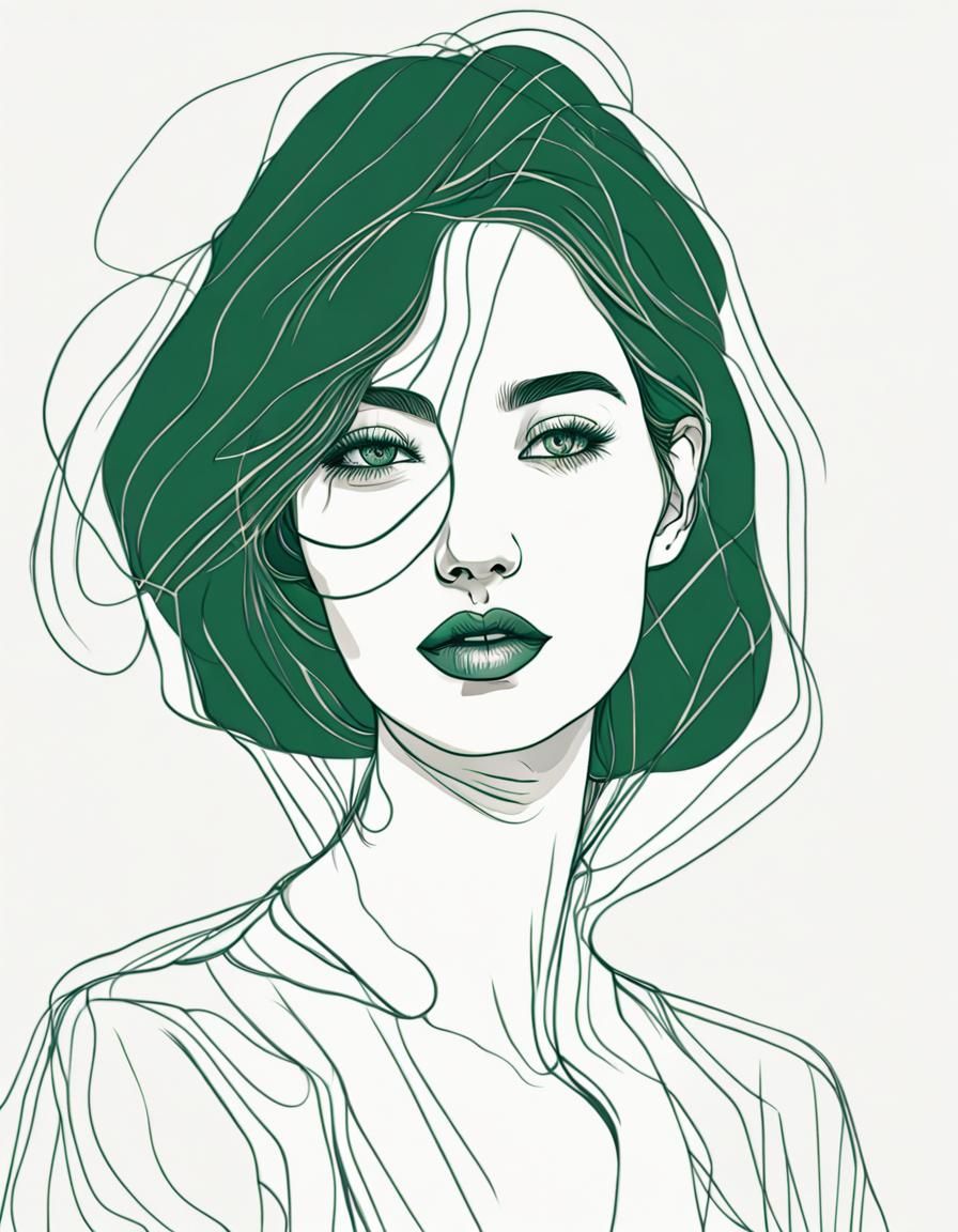 dark green fine line portrait - AI Generated Artwork - NightCafe Creator