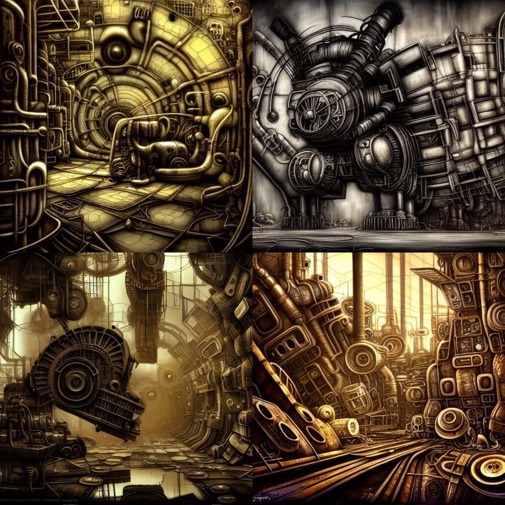 Broken engine scrap factory sepia platypus, cyberpunk art by Android ...