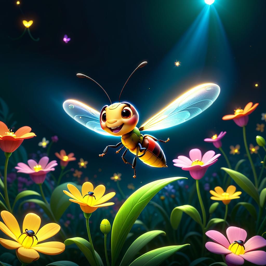 A happy, tiny firefly is flying around - AI Generated Artwork ...
