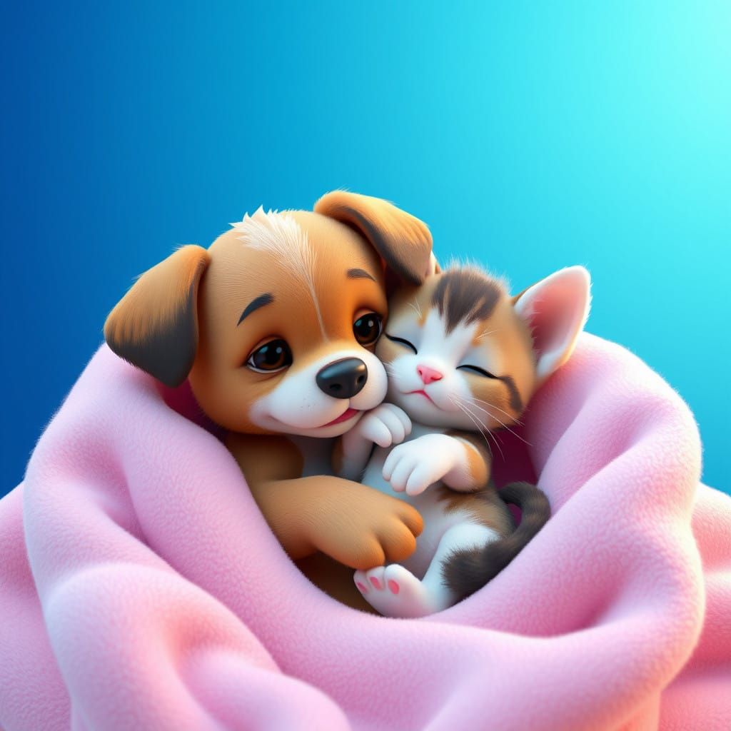 Pixar-Inspired Whimsical Illustration of Cuddling ... - AI Art