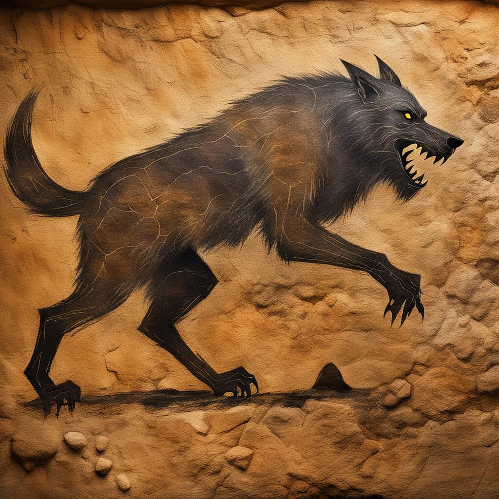 stone age Cave painting of werewolf.. - AI Generated Artwork ...