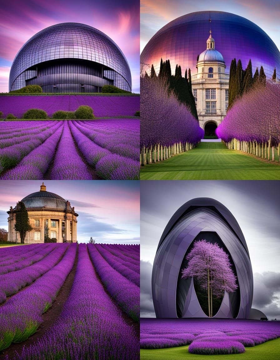 Most striking purple in an unusual object bulbous trees surrounding a ...