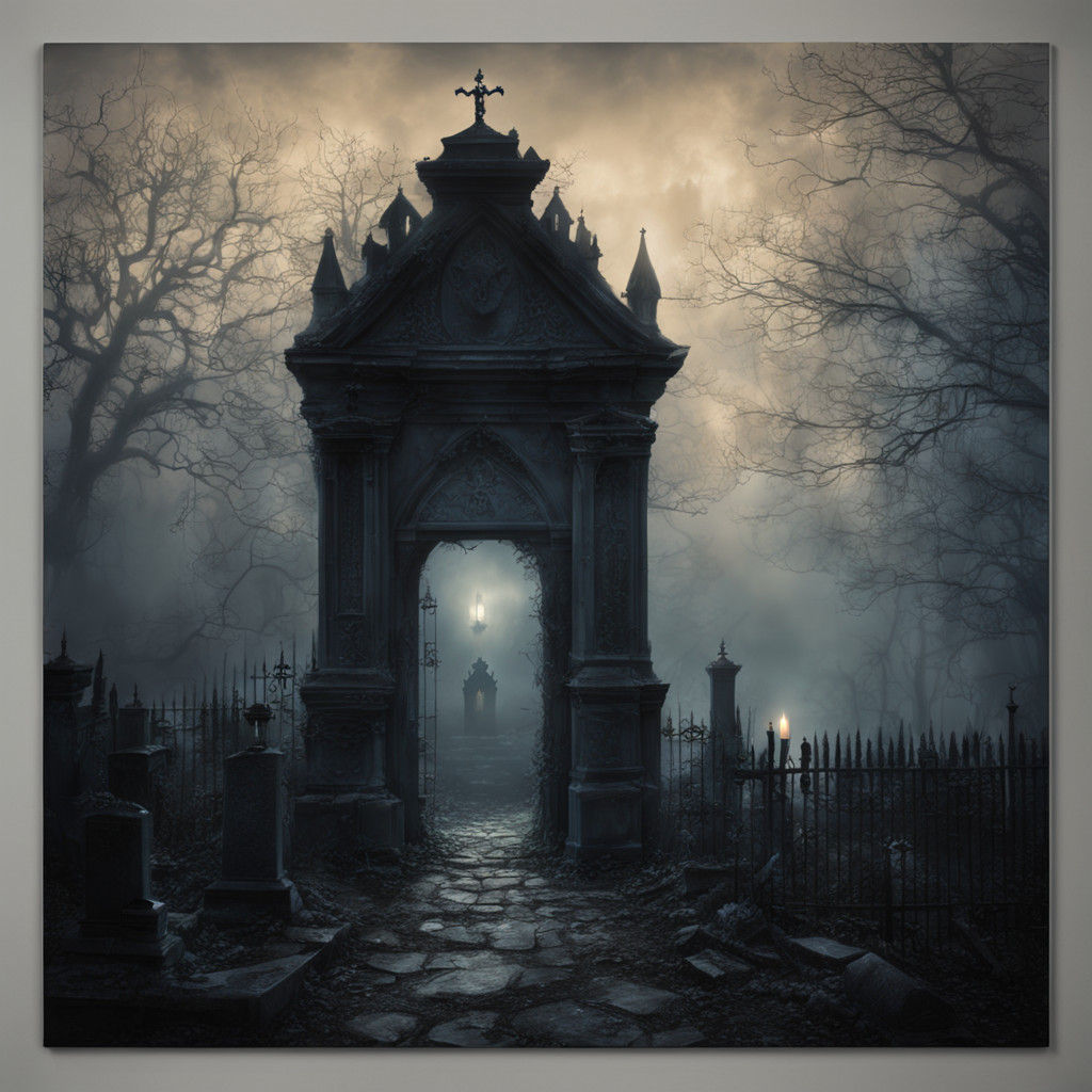 Ethereal Tomb in Gothic Victorian Graveyard - AI Art