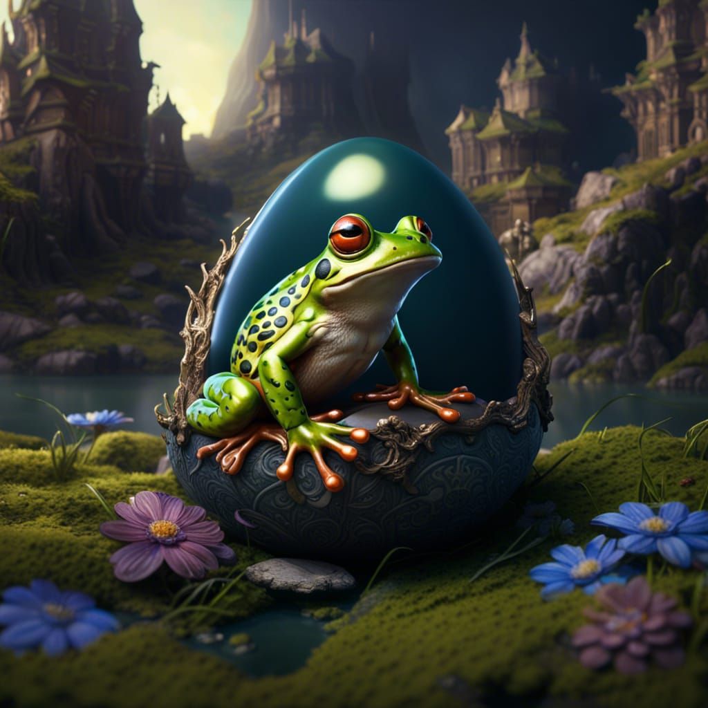 Frog on a egg #7 - AI Generated Artwork - NightCafe Creator